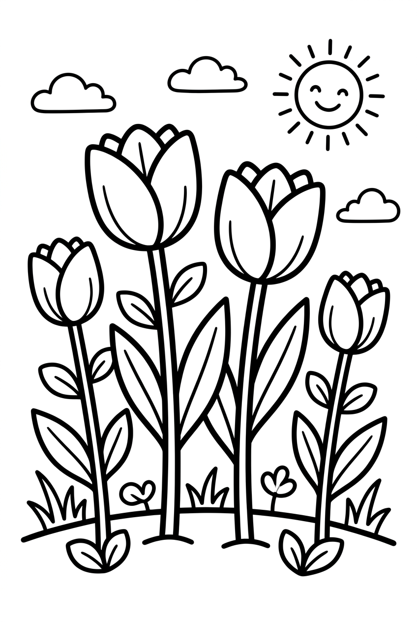 Spring Tulip Coloring Page - Coloring Petals